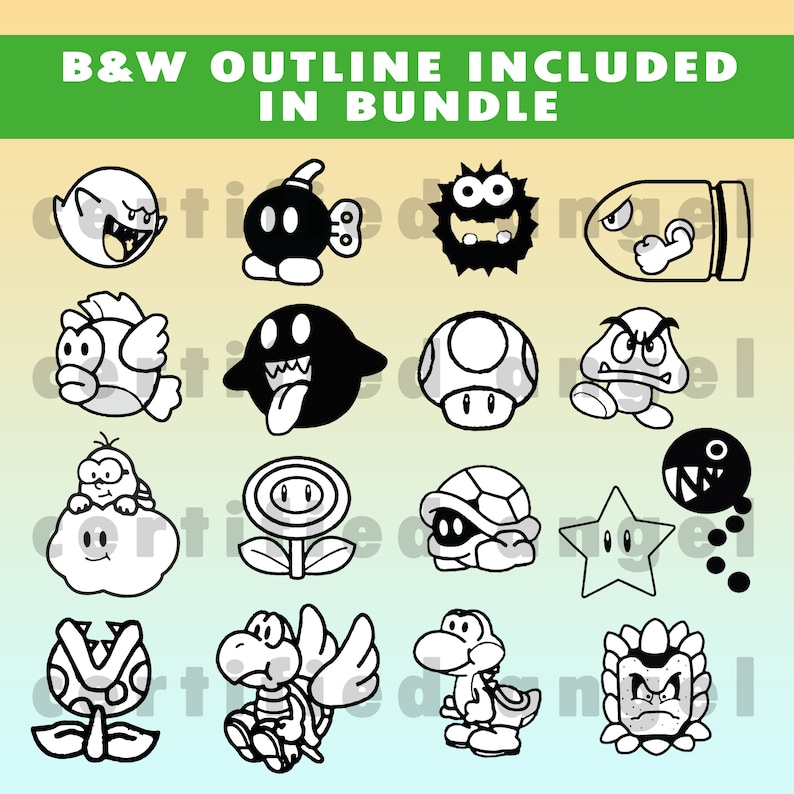 Super Mario Outline Svg Bundle, Instant Download Bundle, Mario Bros ...