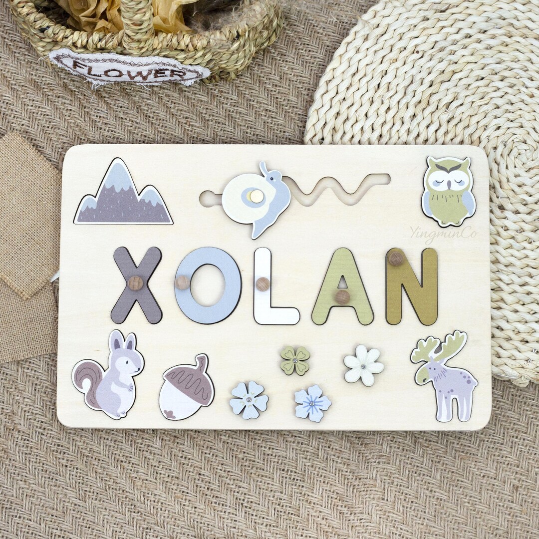 Puzzles With Names and Animals-baby Puzzles With Pegs-toddler Toys ...