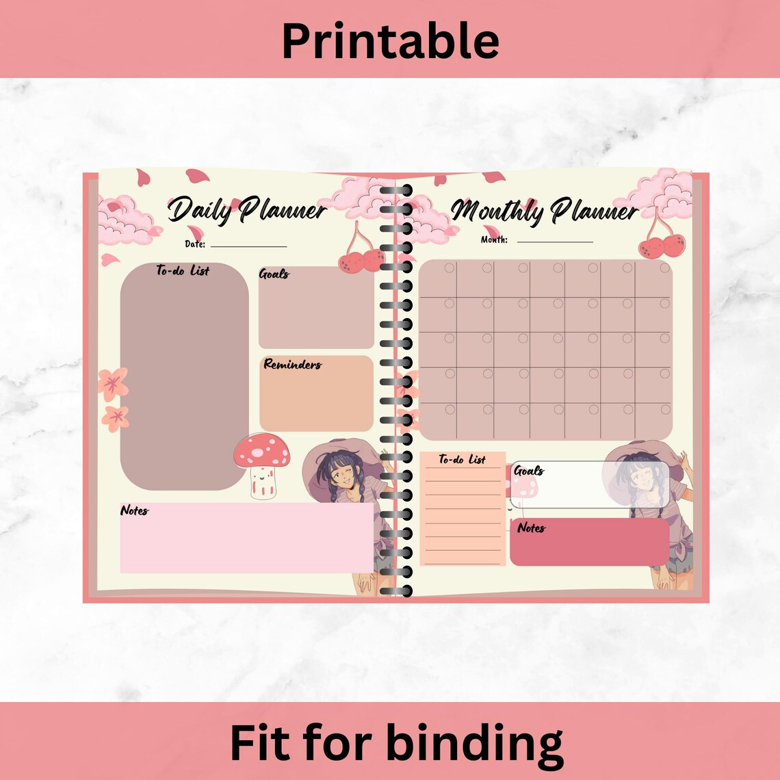 Girly Planner Printable Template, Digital Journal, Hourly Daily Weekly ...