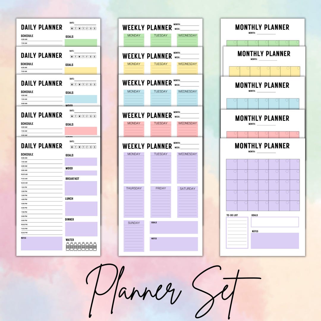 Pastel Color Printable Planner Page Template, Hourly Daily Weekly ...