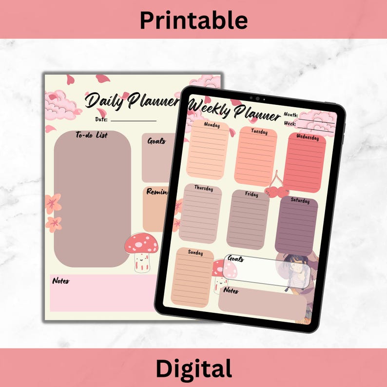 Girly Planner Printable Template, Digital Journal, Hourly Daily Weekly ...
