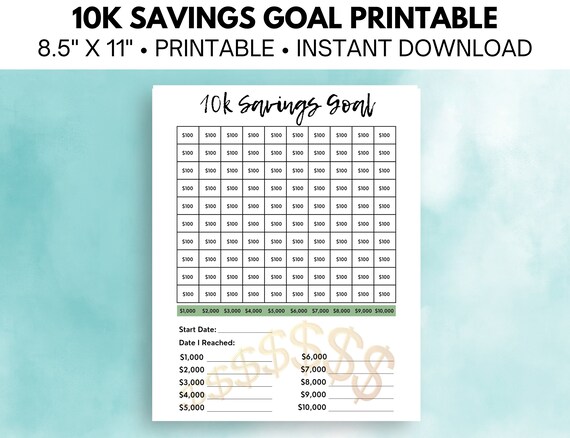 10K Savings Goal Printable - Etsy