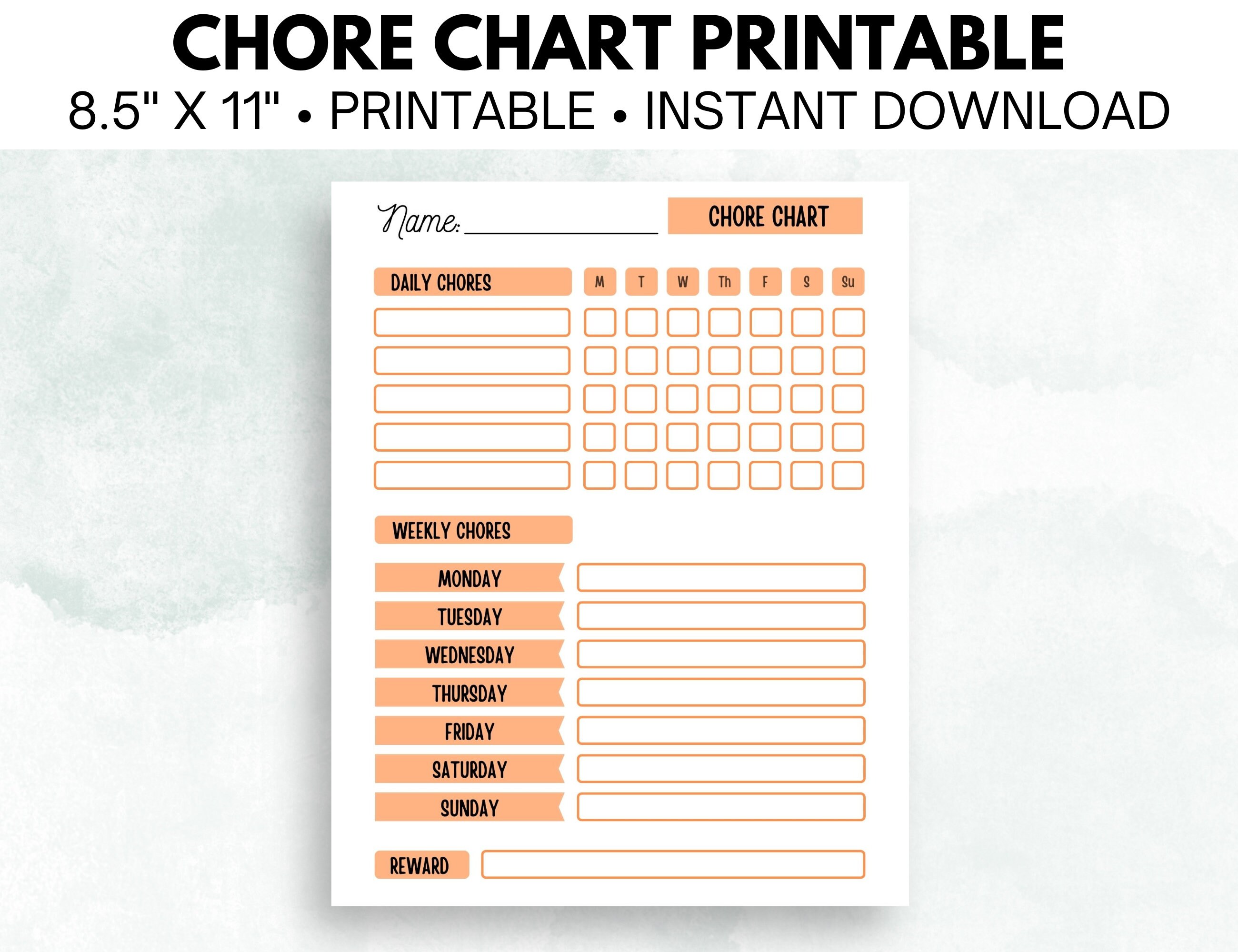 Chore Chart Printable - Etsy