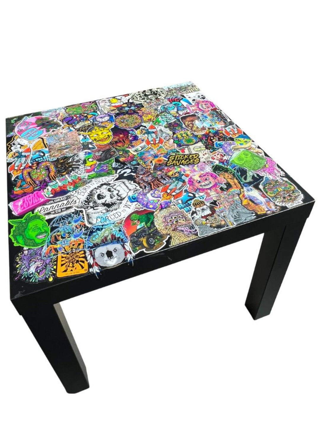 Sticker Covered Side Table - Etsy