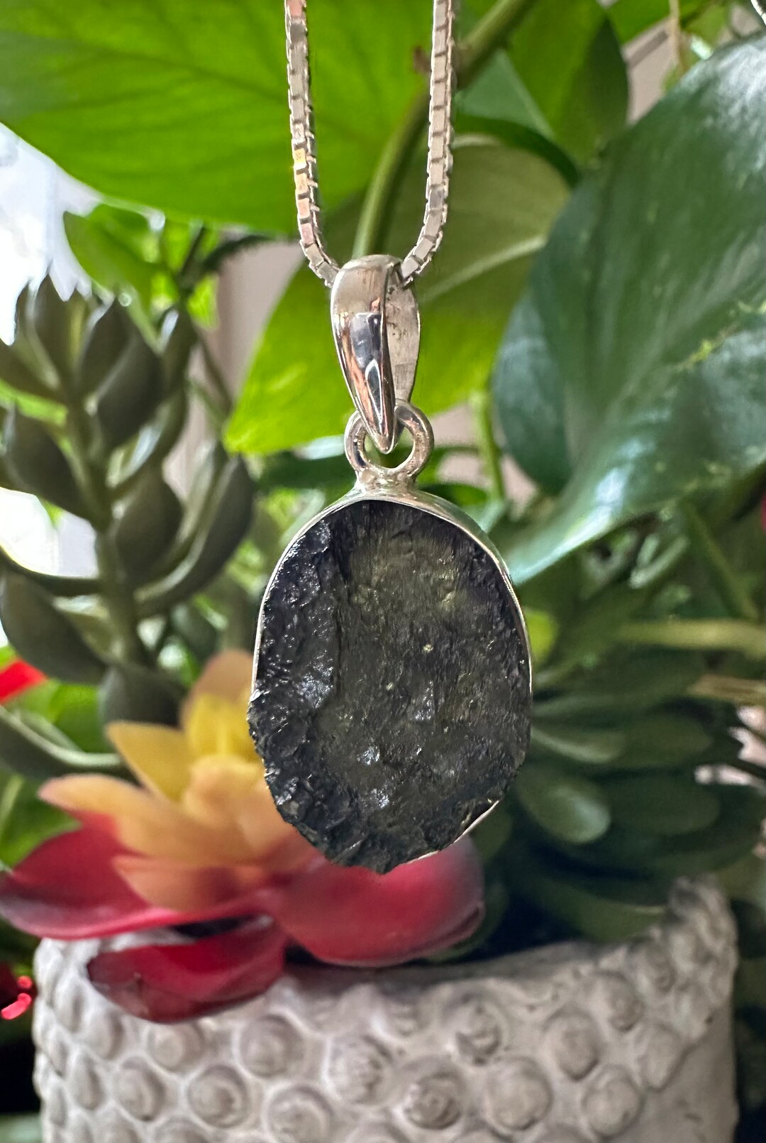 Authentic Moldavite Pendant, Czech Tektite Crystal, Sterling Silver ...