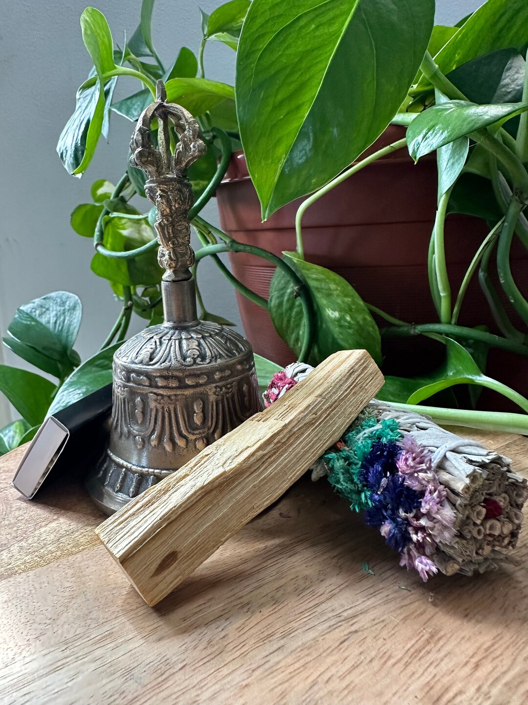 Tibetan Bell Bundle With Sage and Palo Santo. Use for Meditation, Space ...