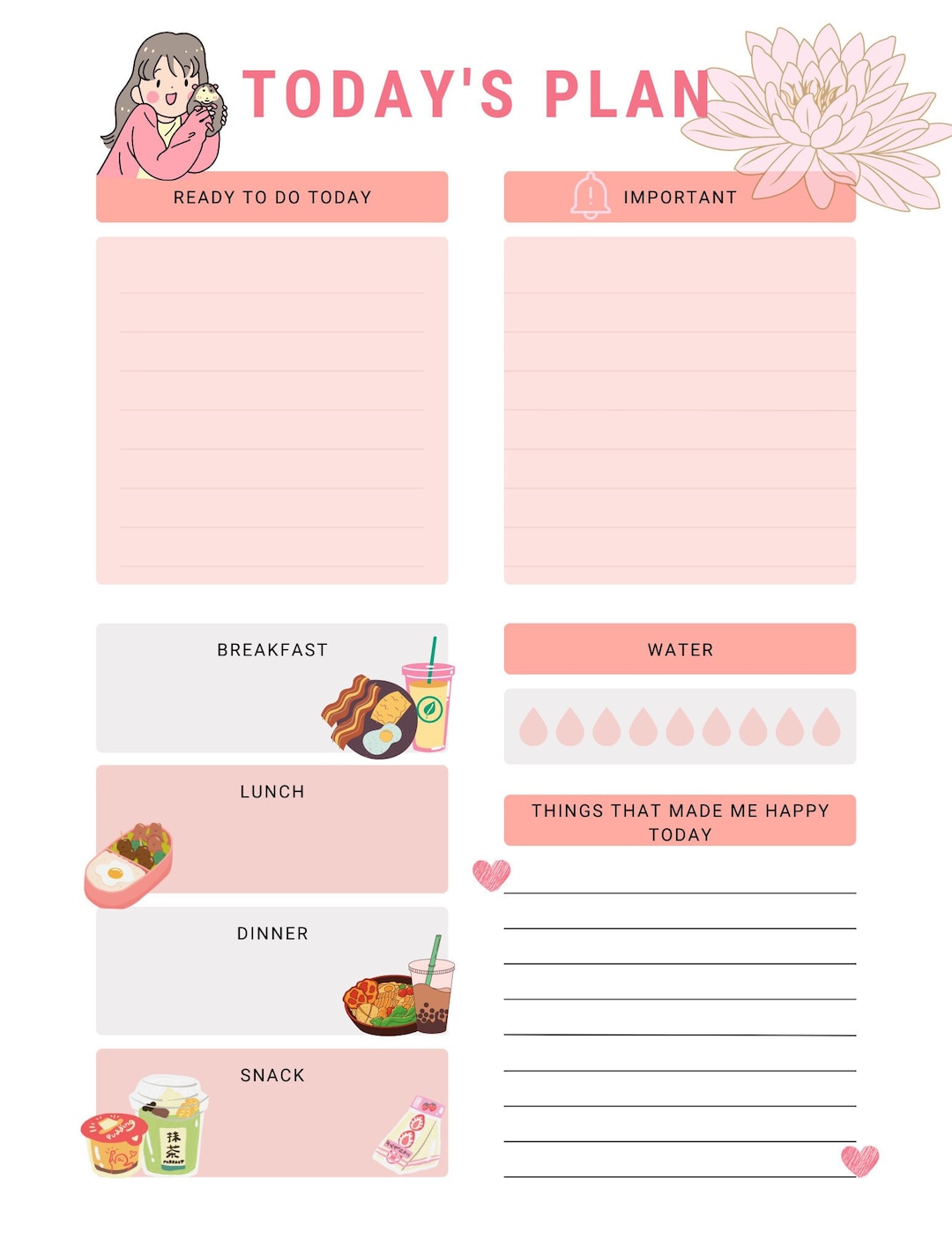 Daily and Monthly Planner: To-do List, Notes, Meals, Class Notes,cute ...