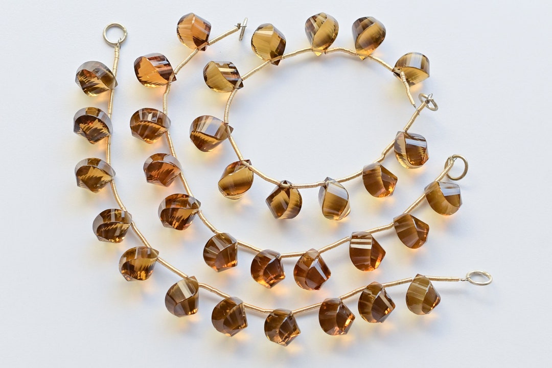 11 Pieces Cognac Quartz Twisted Step Cut Faceted Beads Natural Gemstone ...