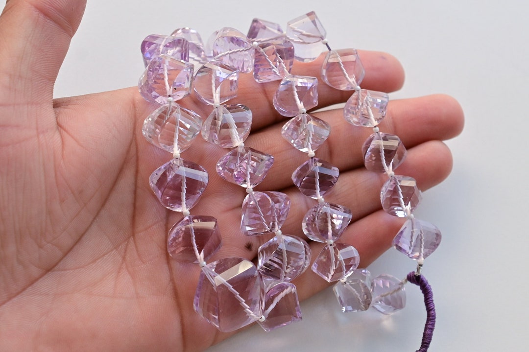 18 Inches Pink Amethyst Twisted Step Cut Faceted Beads Natural Gemstone ...