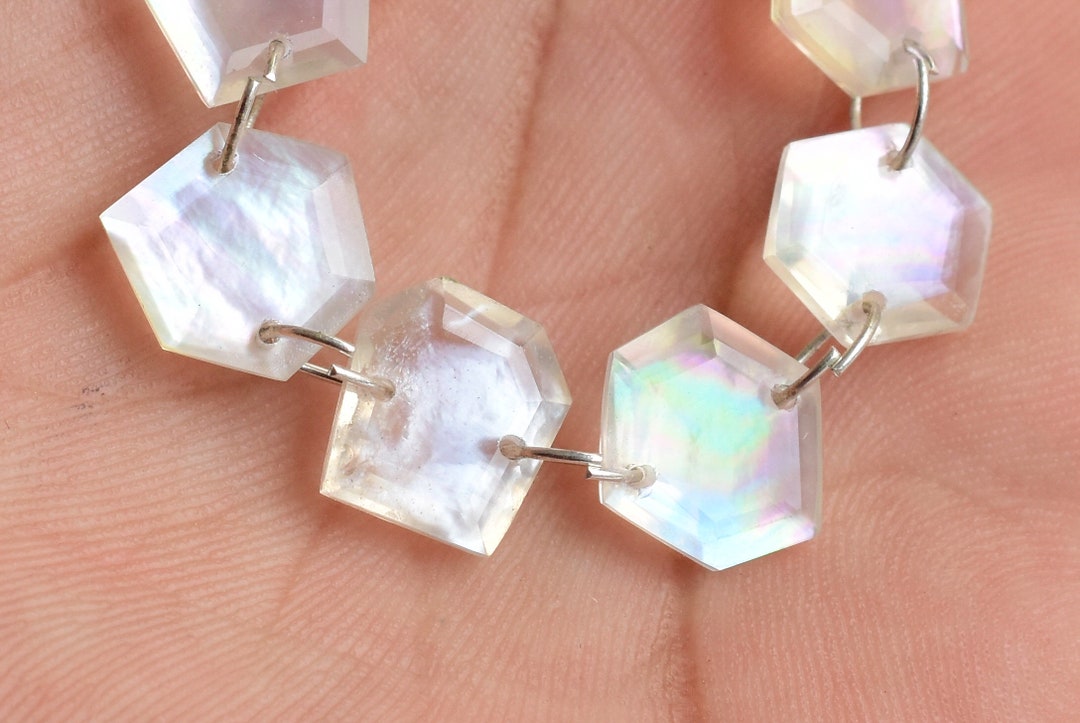 Crystal Mother of Pearl Triplet Faceted Geometrical Step Cut Natural ...
