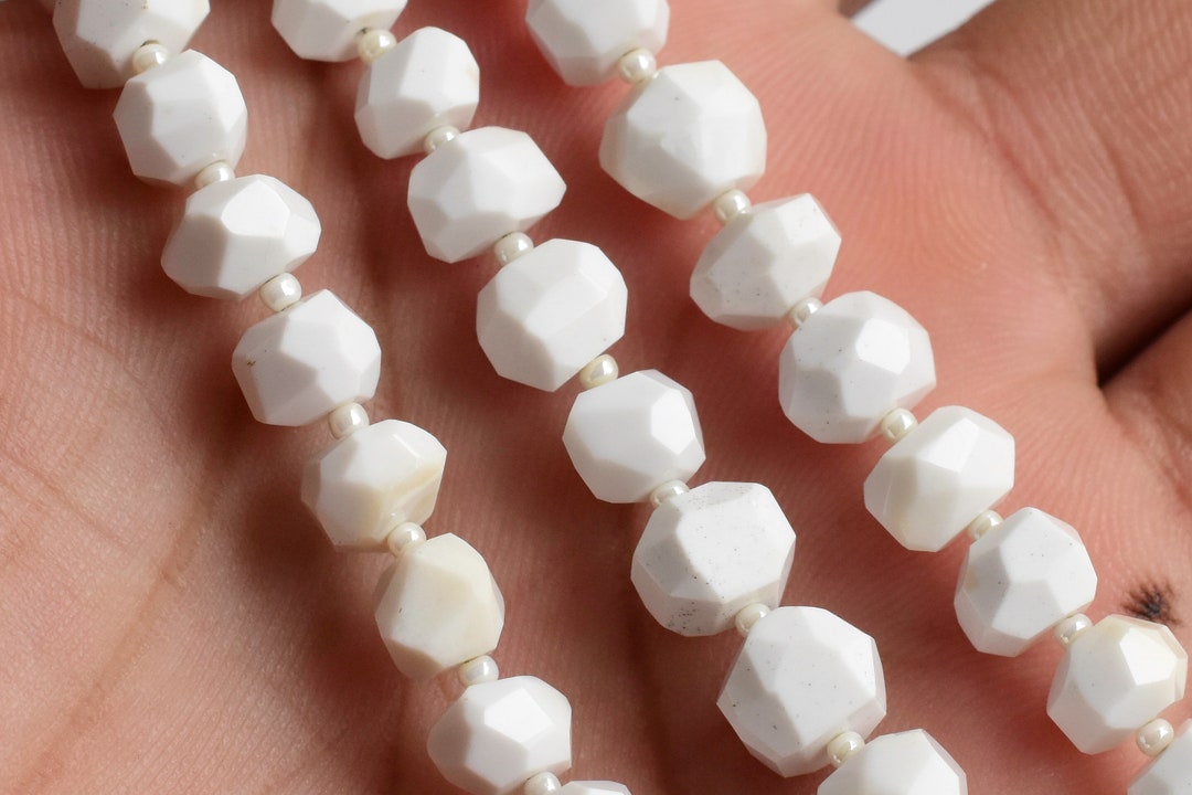 White Agate Faceted Tumble Cube Natural Gemstone Beads 6x8 to 4x6 MM 11 ...