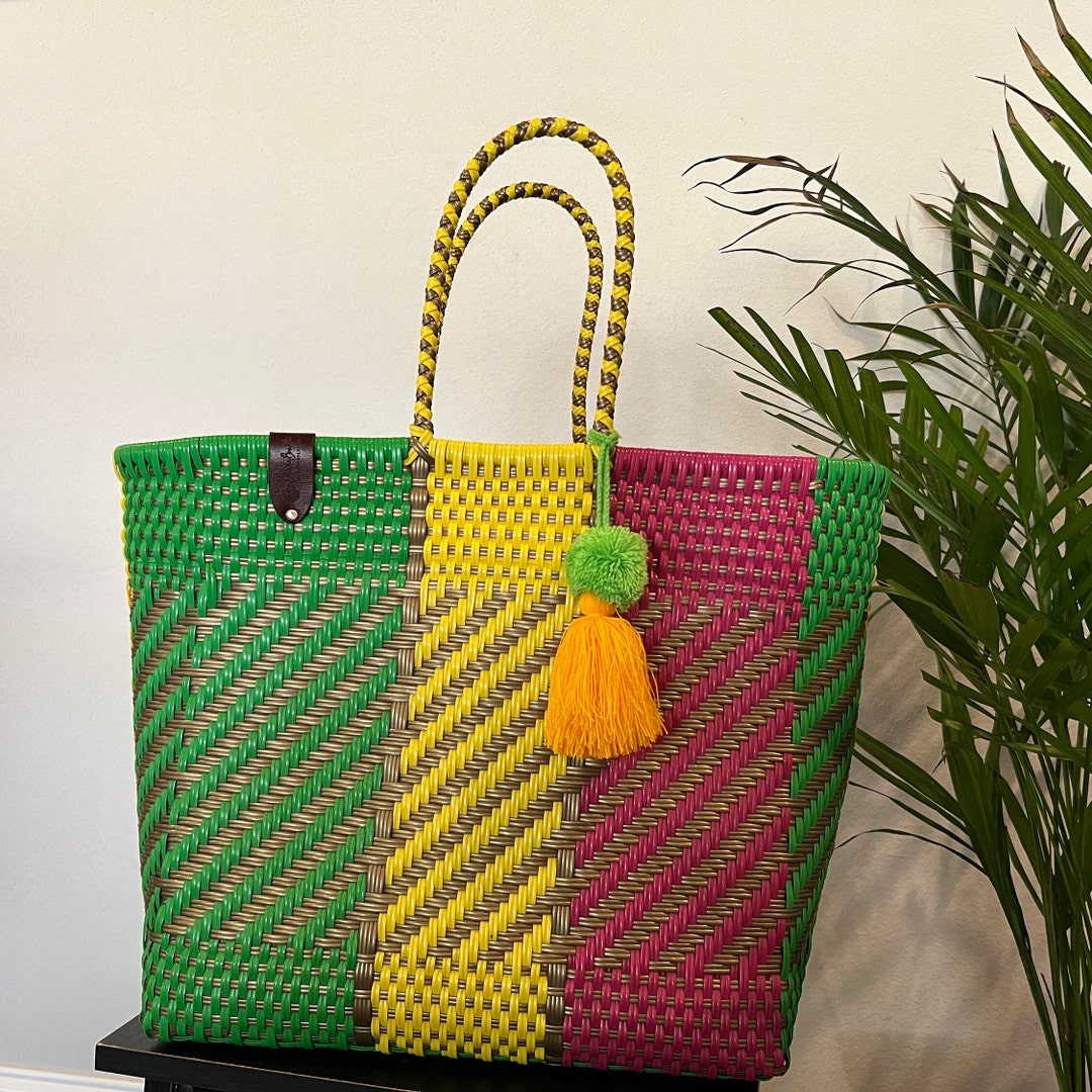 XL Tote, Beach Tote. Green/yellow/pink. Market Bag. - Etsy