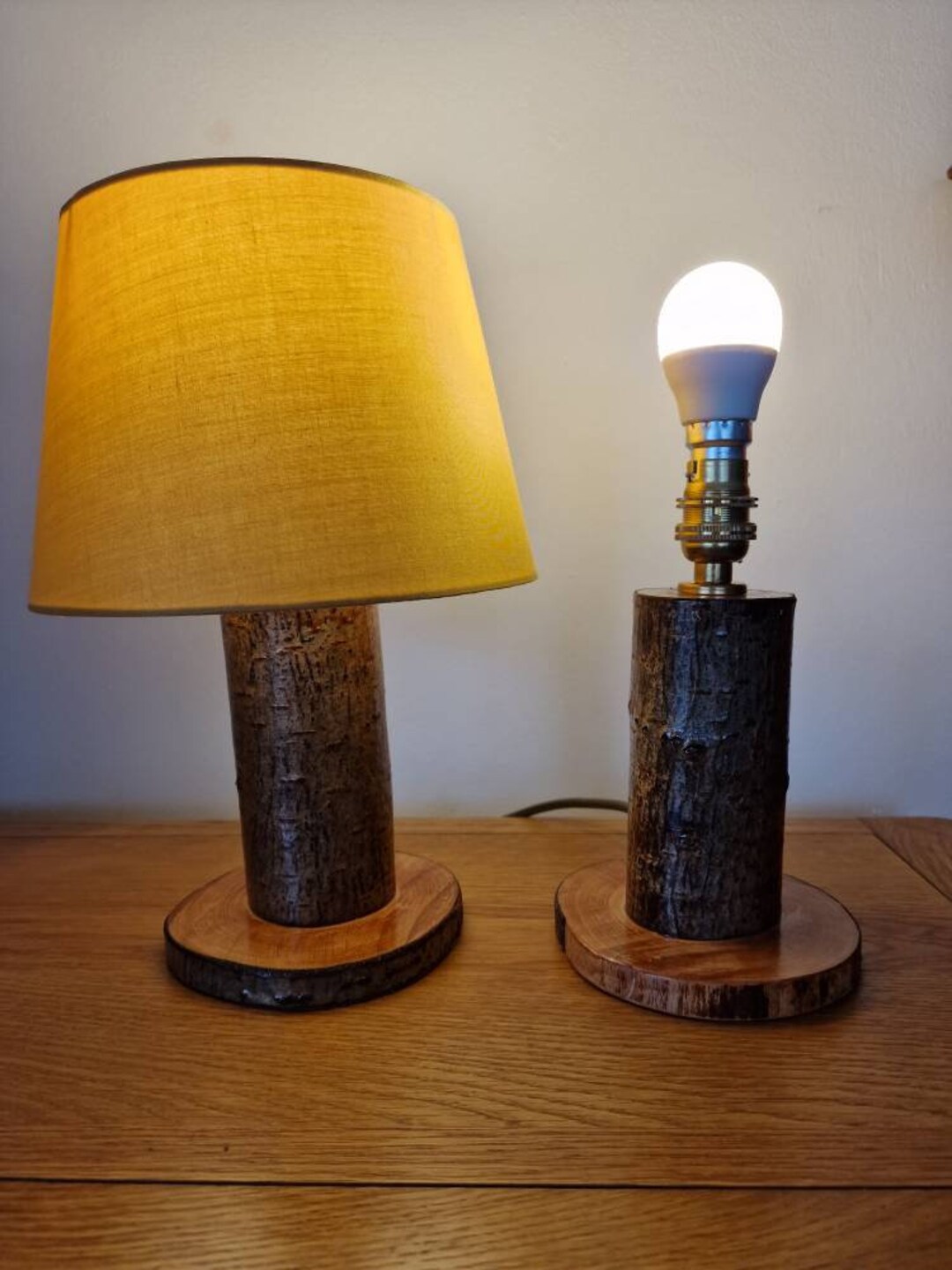 A Pair of Unique, Hand Made Log Lamps With Brass Fittings, Finished in an Antique Pine Varnish ...