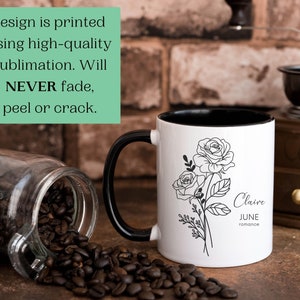 June Rose Birth Flower Mug, Custom Birth Flower Gift, Birth Flower Cup ...