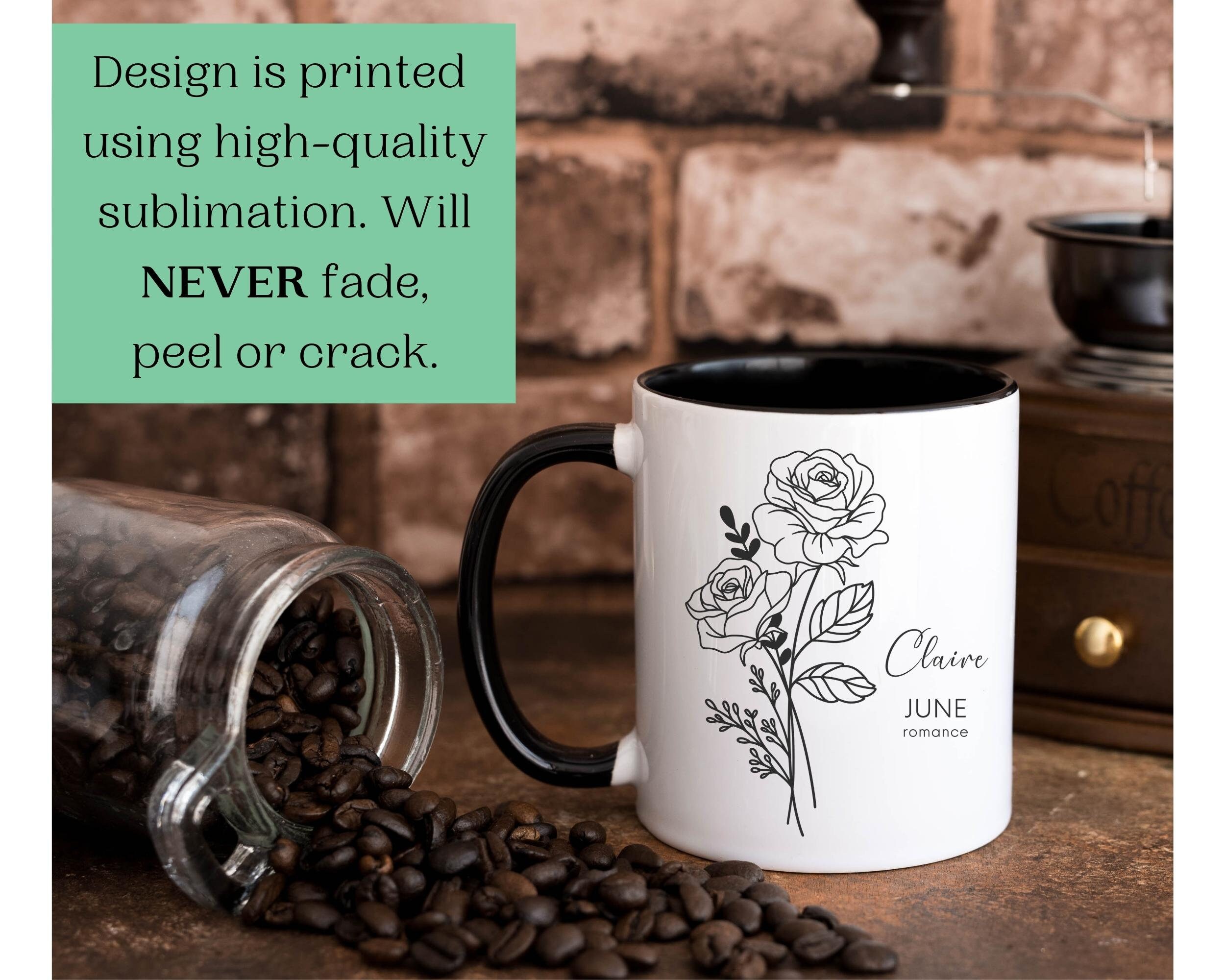 June Rose Birth Flower Mug, Custom Birth Flower Gift, Birth Flower Cup ...