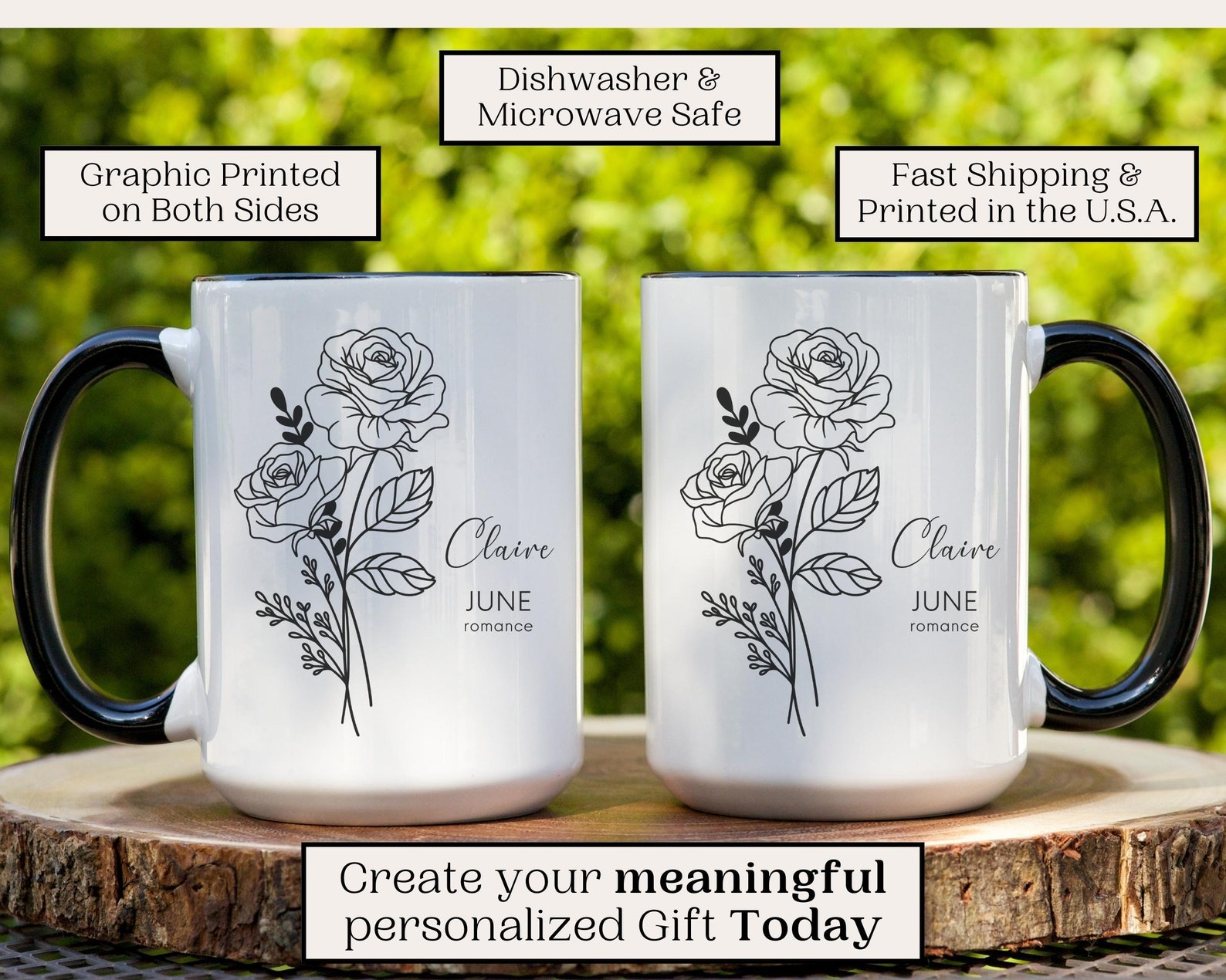 June Rose Birth Flower Mug, Custom Birth Flower Gift, Birth Flower Cup ...