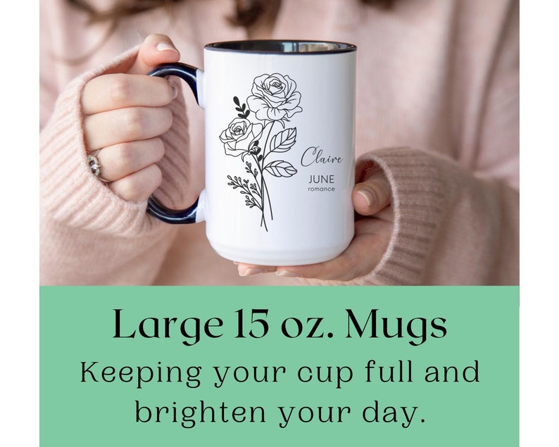 June Rose Birth Flower Mug, Custom Birth Flower Gift, Birth Flower Cup ...