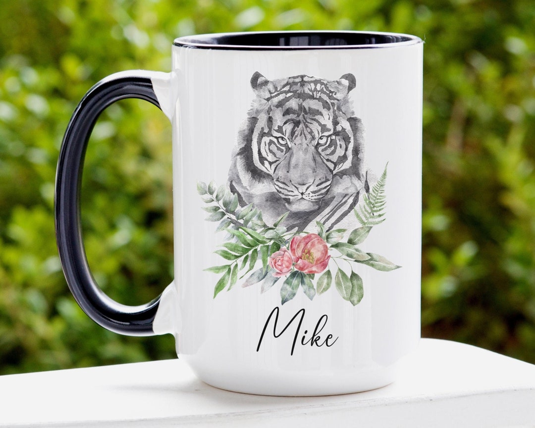 Tiger Mug, Personalized Tiger Coffee Cup, Custom Name Coffee Mug, Tiger ...
