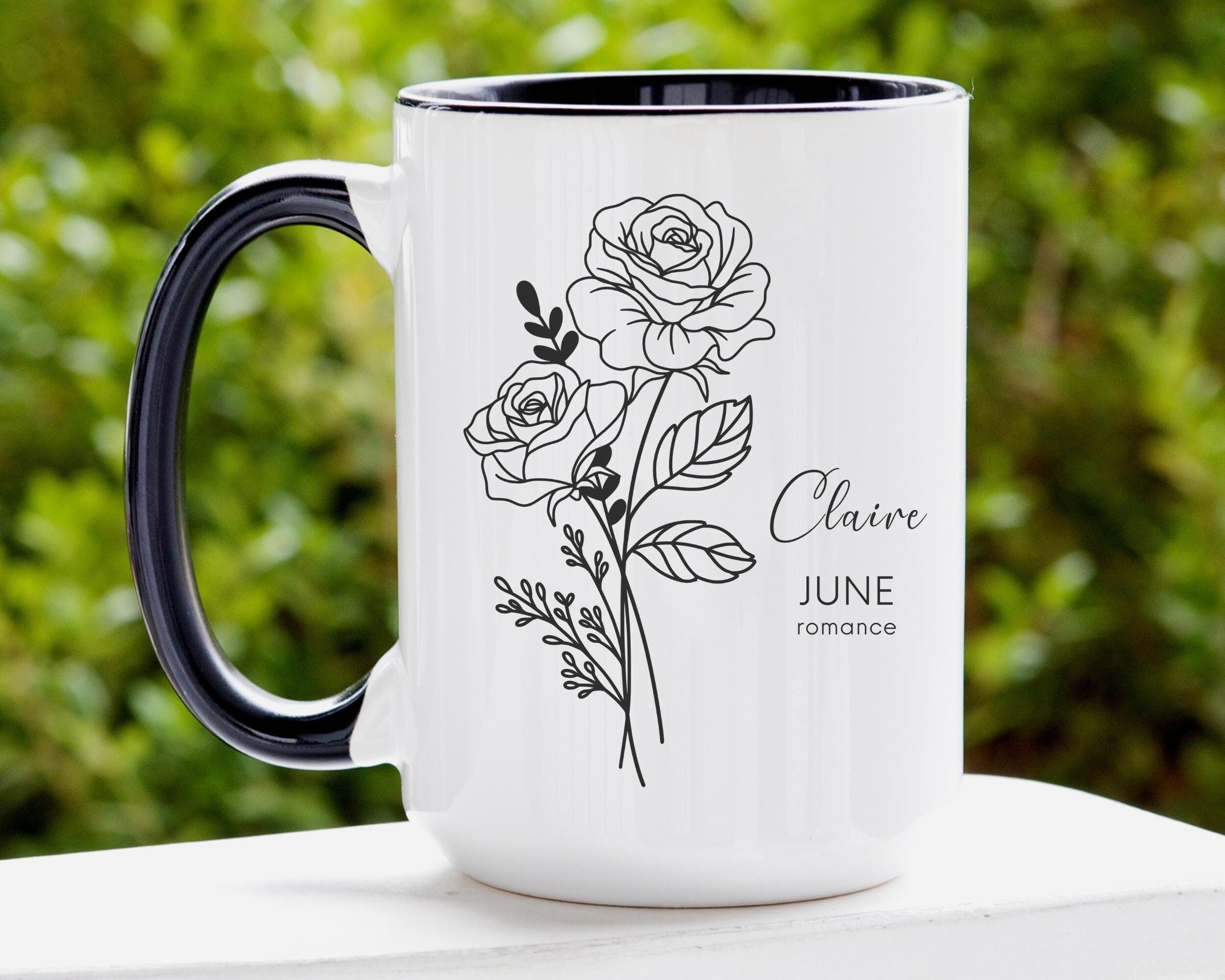 June Rose Birth Flower Mug, Custom Birth Flower Gift, Birth Flower Cup ...