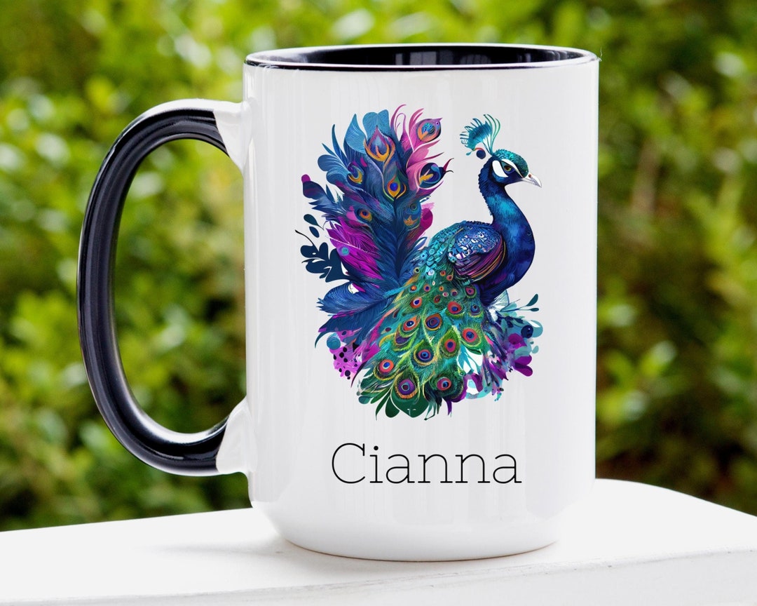 Peacock Mug, Personalized Name Peacocks Coffee Cup, Custom Name Mug ...