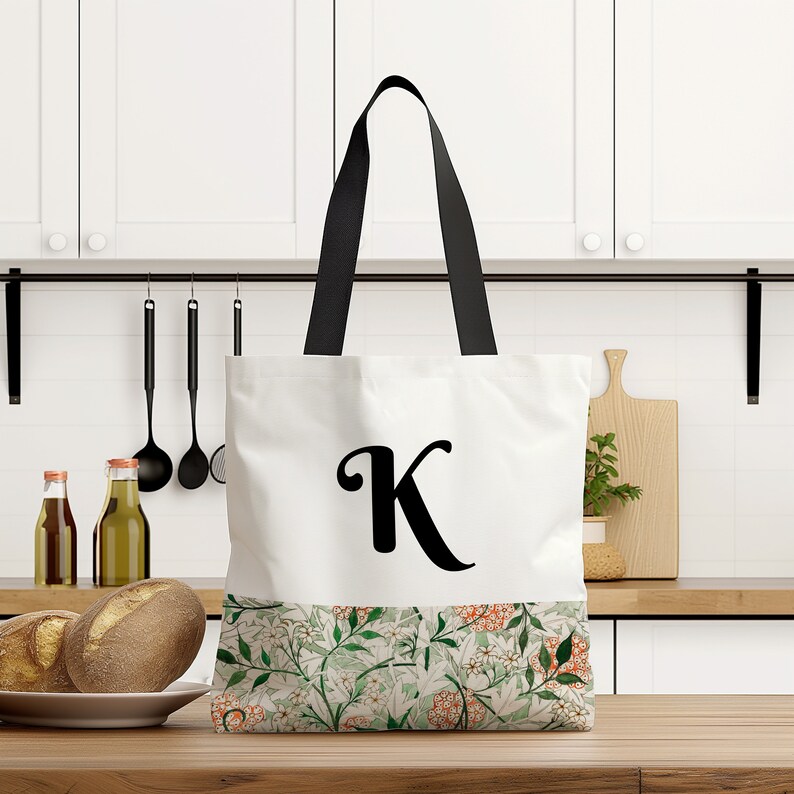 Custom Initial Letter Tote Bag, William Morris Jasmine Garden Tote Bag ...