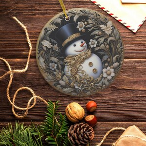 3D Gold Snowman Ornament, Christmas Snowman Ornament, Christmas ...
