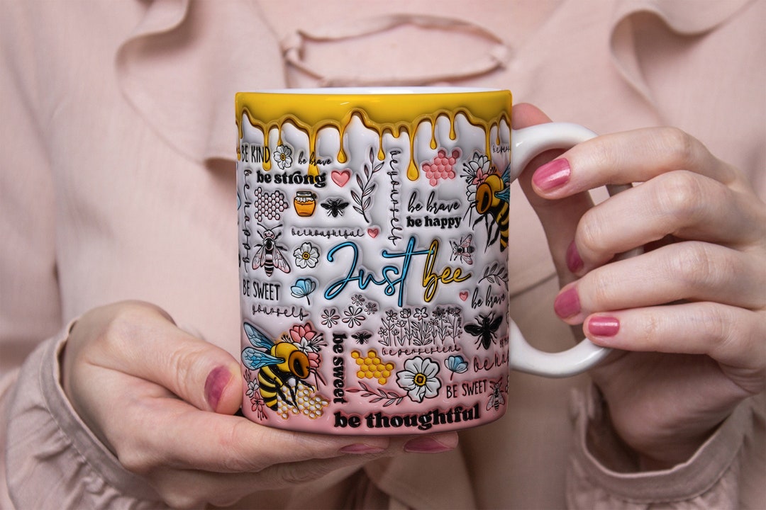 3D Positive Affirmations Inflated Mug, 3D Puff Bumblebee Inspirational ...