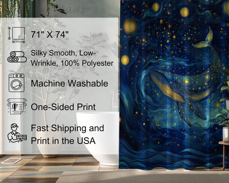 Gustav Klimt Whale Shower Curtain, Ocean Whale Shower Curtain, Vintage ...