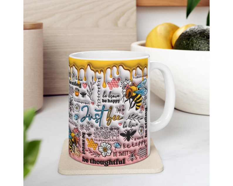 3D Positive Affirmations Inflated Mug, 3D Puff Bumblebee Inspirational ...