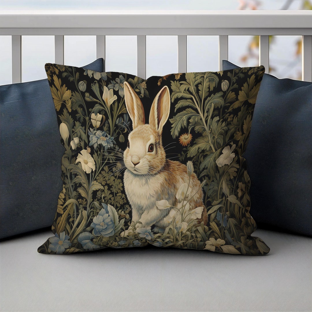 Forest Bunny Decor Pillow, William Morris Inspired, Unique Woodland ...