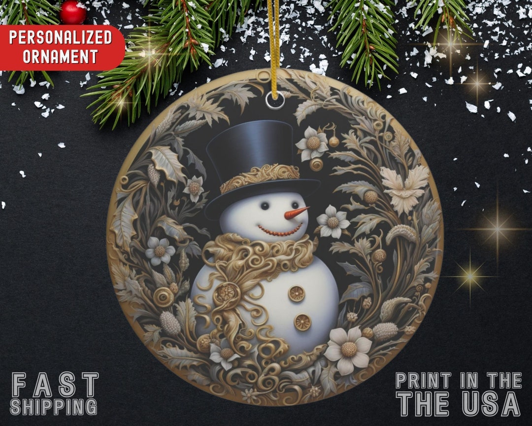 3D Gold Snowman Ornament, Christmas Snowman Ornament, Christmas ...