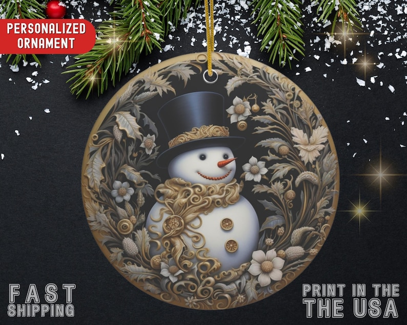 3D Gold Snowman Ornament Christmas Snowman Ornament - Etsy
