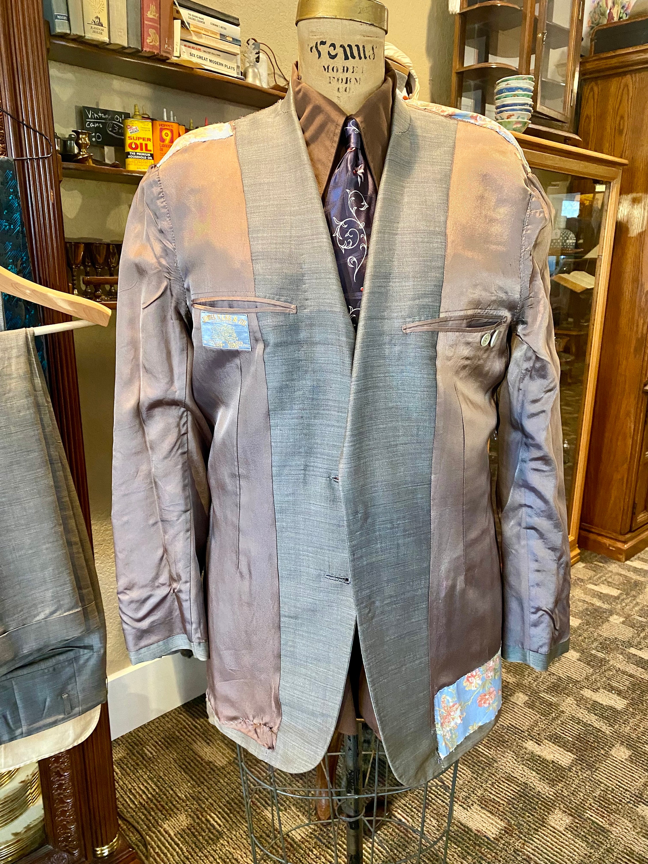 1950s 1960s Grey Sliver Shark Skin Suit / 2 Piece W/ High Waist ...