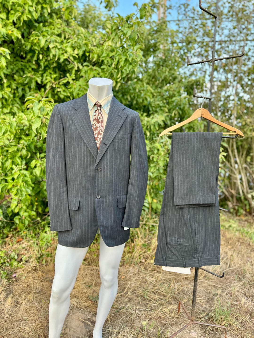 1960s 1970s Brook Brothers Wool 2 Piece Suit / Gray & Blue Pinstriped ...