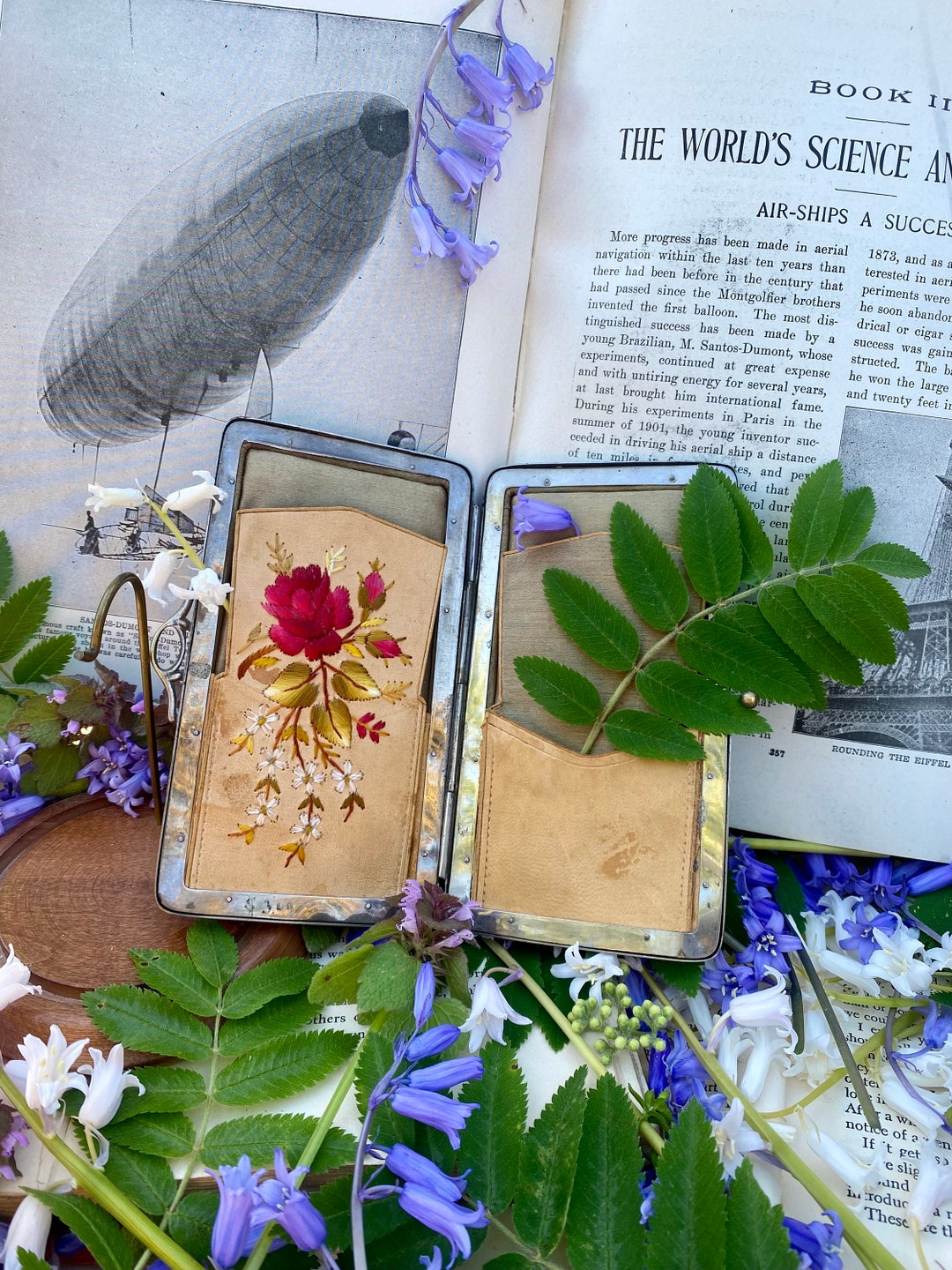 1800s 1900s Victorian Floral Wallet / Real Leather Embroidered ...