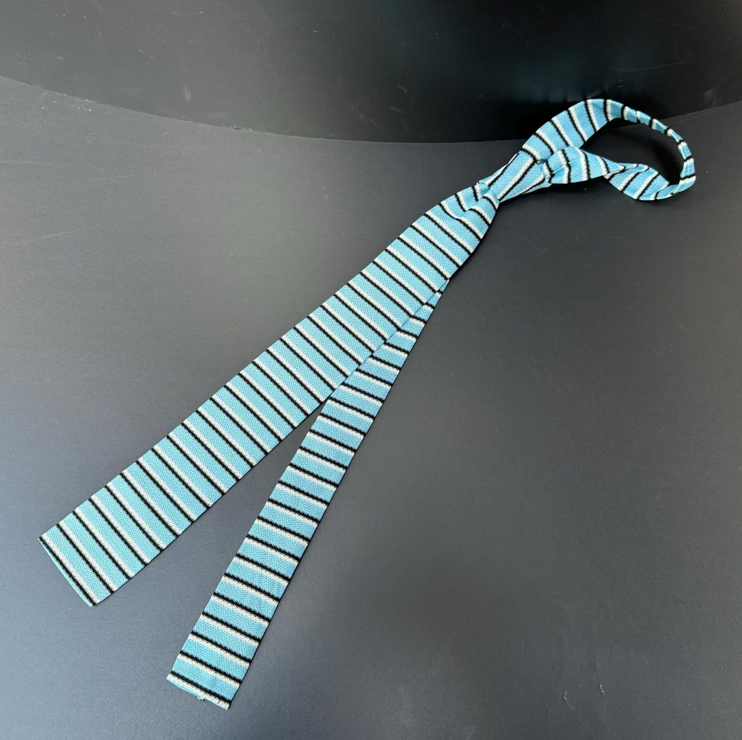 1950s 1960s Skinny Square Sock Tie / Black & Blue / Mid Century Vintage ...