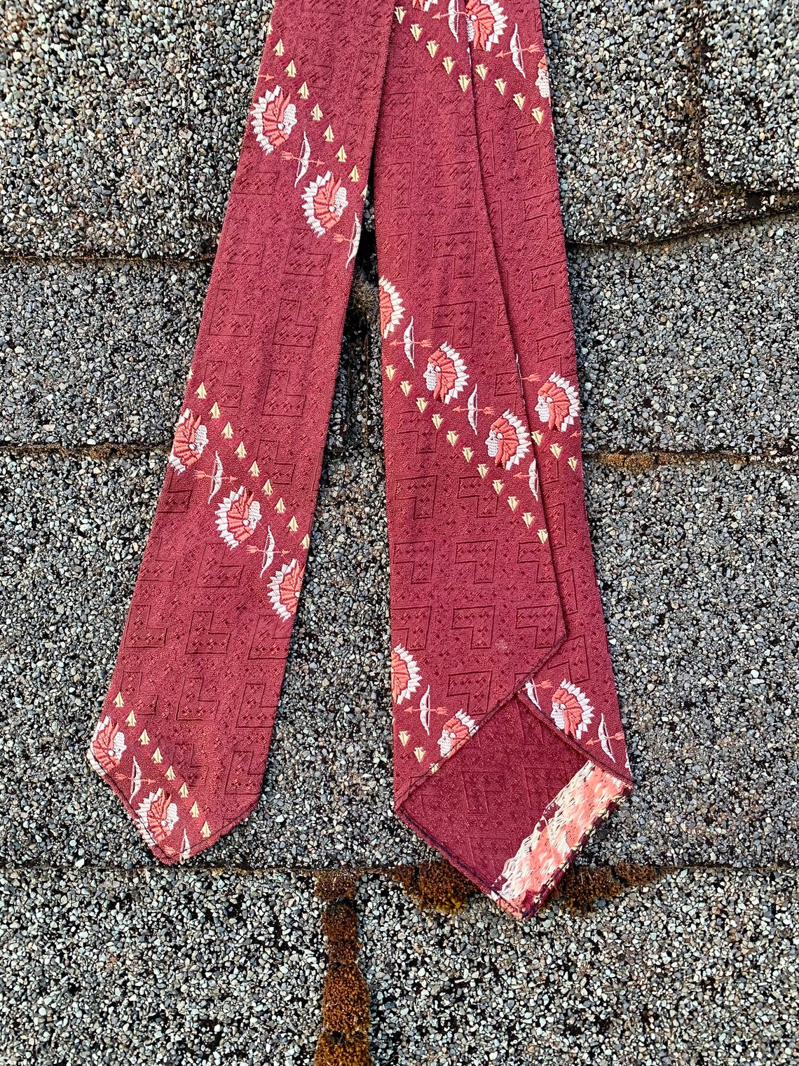 1920s 1930s Rayon Brocade Tie / Native American Indian Pattern / Art ...