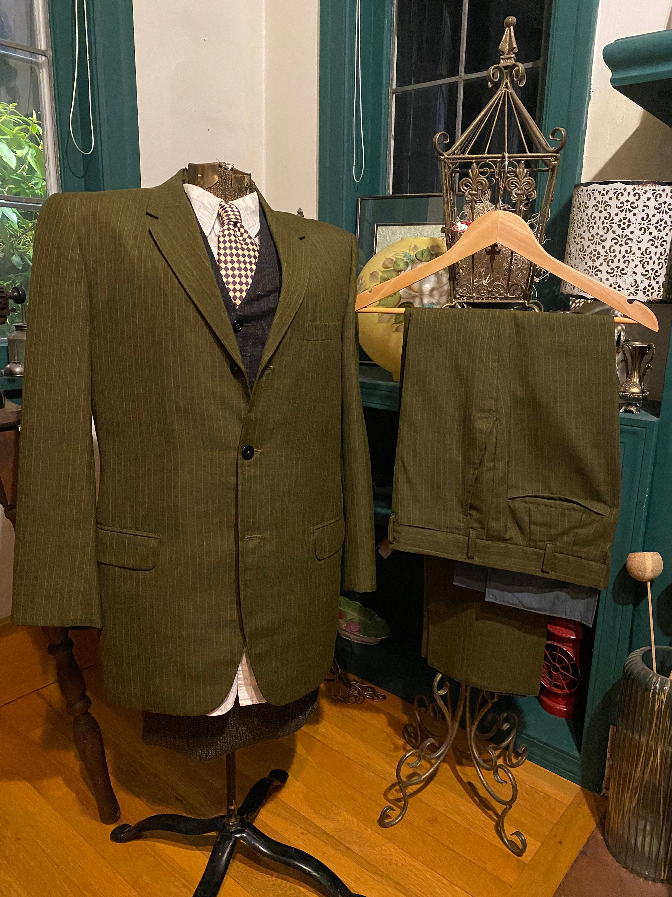 1960s Ivy Green 2-piece Mod Suit Pinstriped Mad Men Size 38 - Etsy