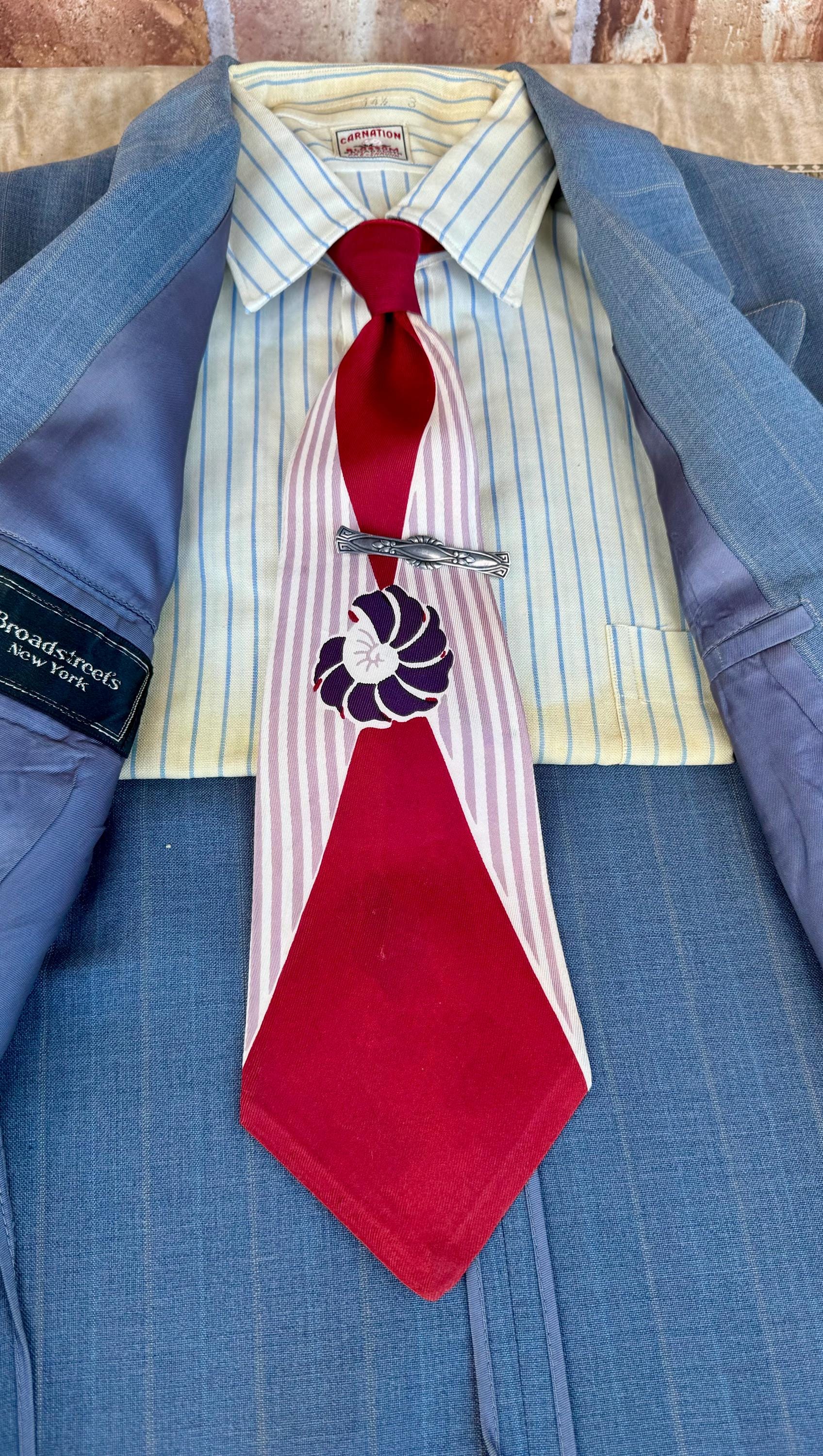 1940s 1950s Satin Red Swing Tie / Tropical Nuatical Theme / Fat ...