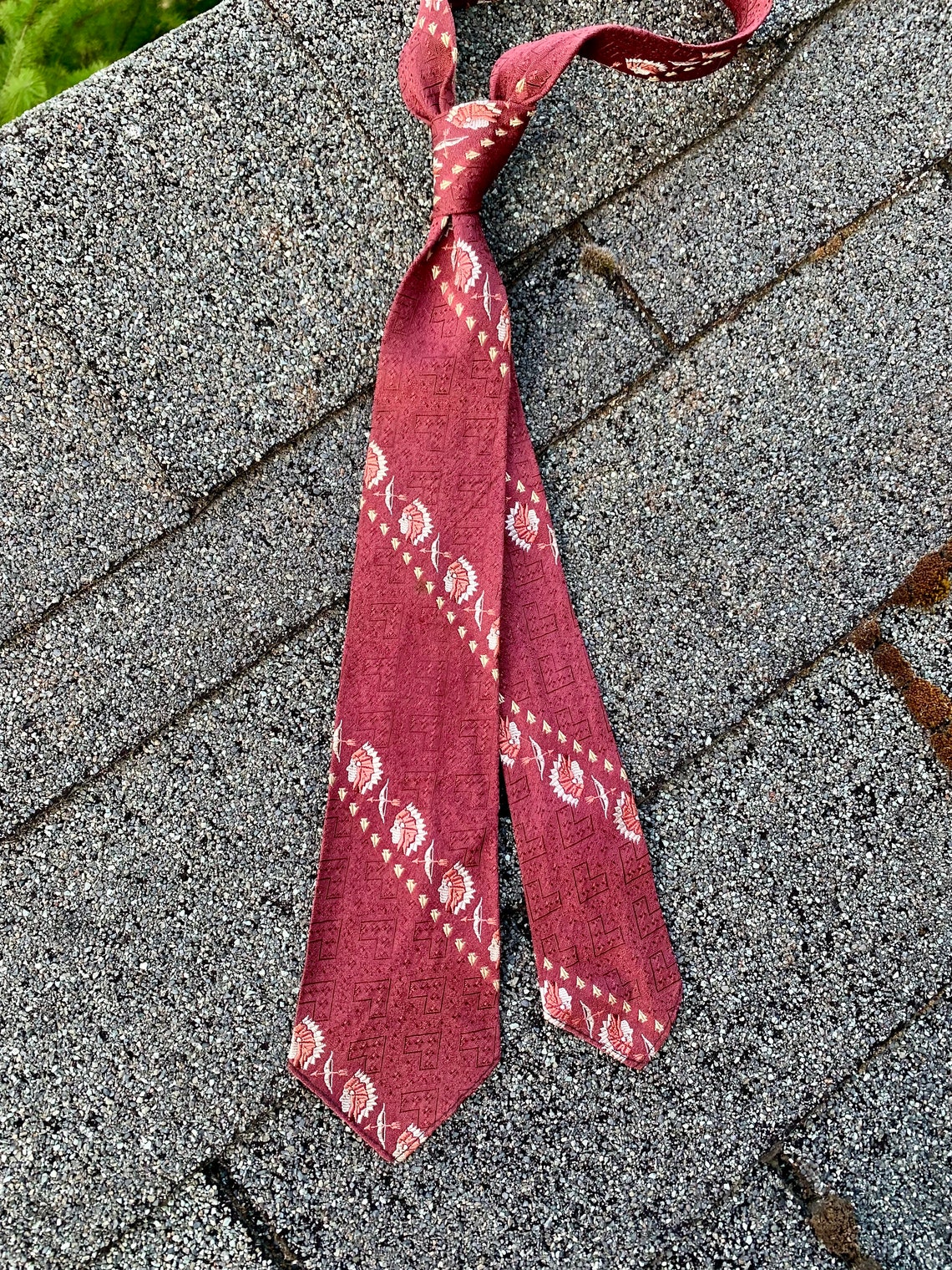 1920s 1930s Rayon Brocade Tie / Native American Indian Pattern / Art ...