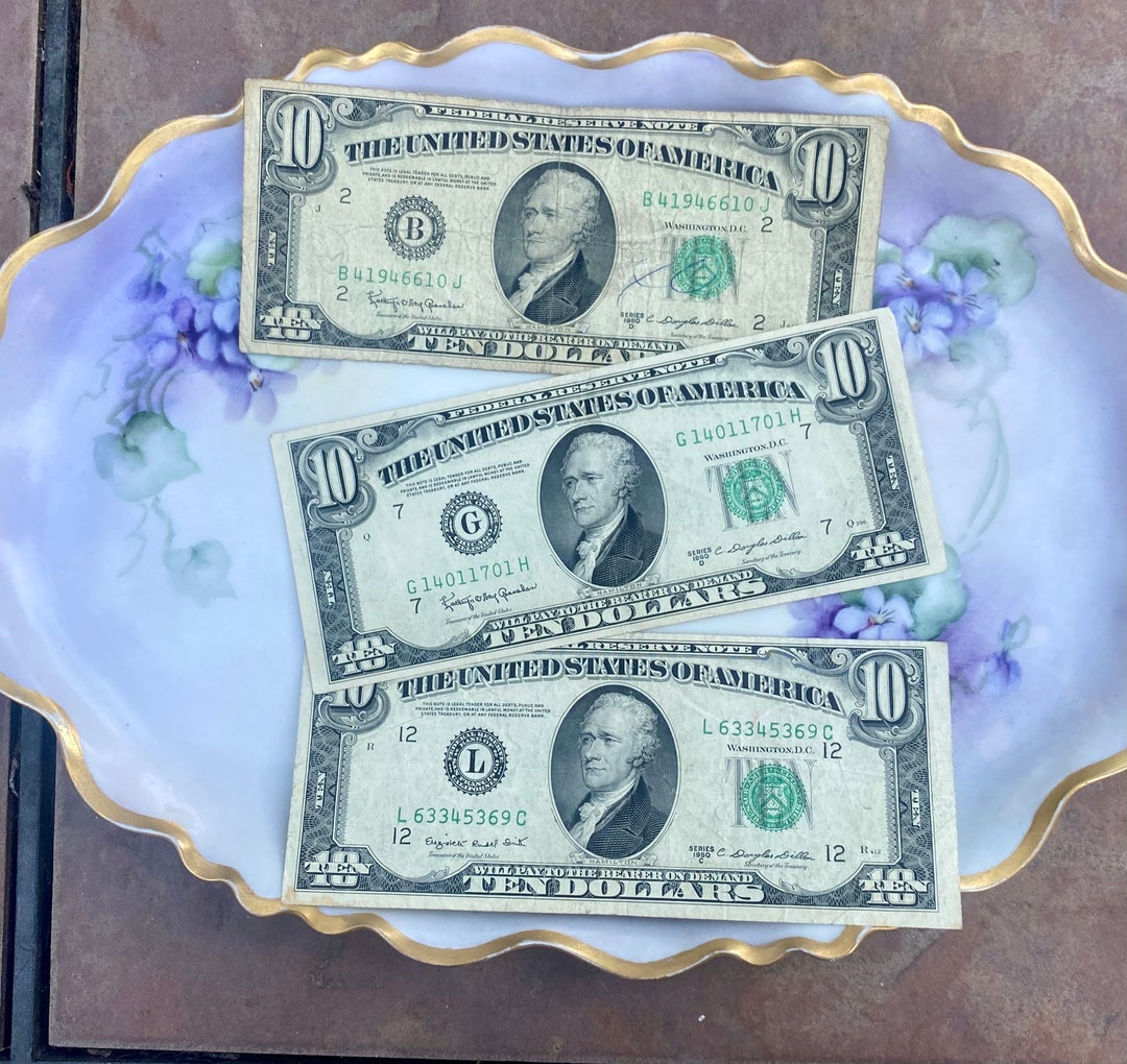 1950 Ten 10 Dollar Bills / Green Seal Silver Certificate / Series D and ...