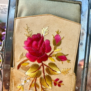 1800s 1900s Victorian Floral Wallet / Real Leather Embroidered ...