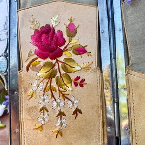 1800s 1900s Victorian Floral Wallet / Real Leather Embroidered ...