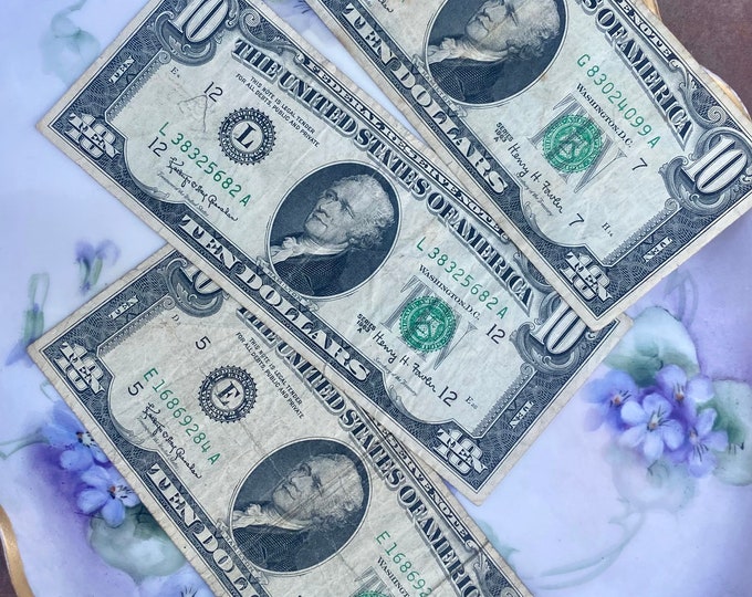 1963 Ten 10 Dollar Bills / Green Seal Silver Certificate / Series A ...