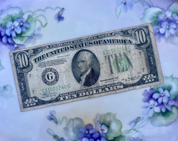 1934 Ten 10 Dollar Bill / Green Seal Silver Certificate / Series B ...