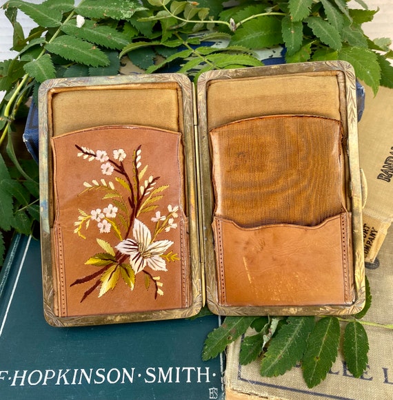 1800s 1900s Victorian Floral Wallet Real Leather Embr… - Gem