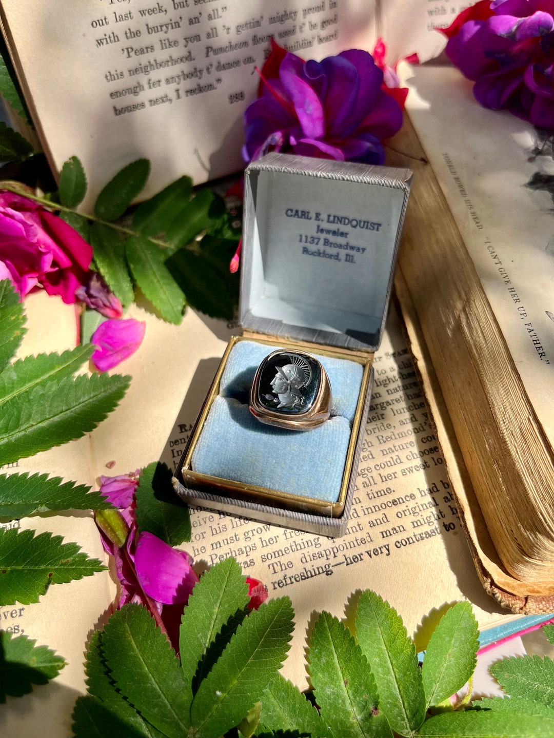 1950s 1960s Roman Cameo Ring / Mid Century Silver Plate / 8.5 Grams ...