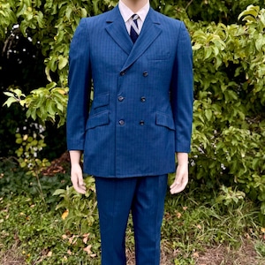 1960s Black & Blue Pinstriped Suit / Double Breasted - Ticket Pocket ...