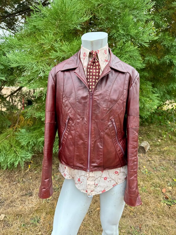 1960s 1970s Red Leather Duster / Genuine Leather Bomb… - Gem