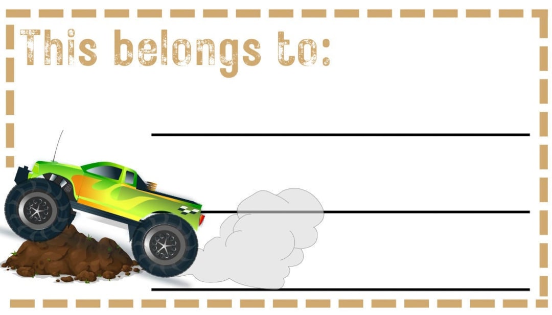 Monster Truck Name Tag - Etsy